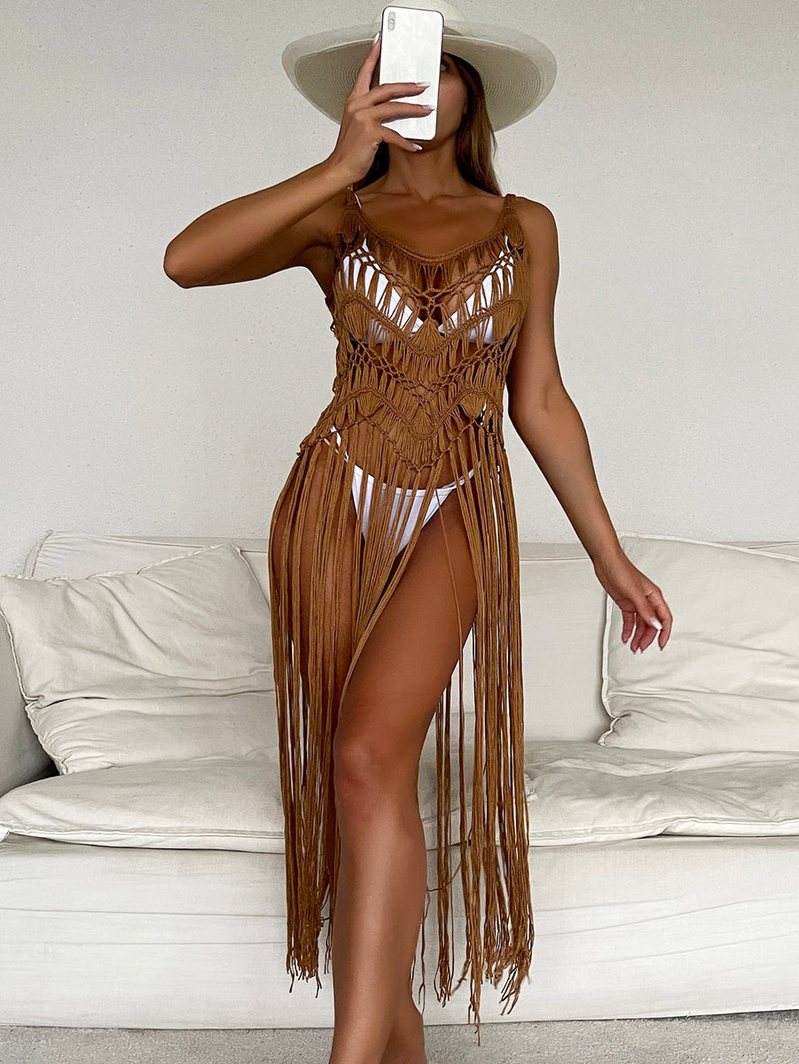 Saída de praia vestido de franja Our Side – Loja Side